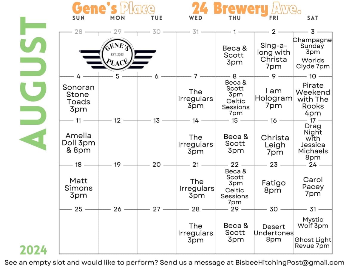 Monthly Bisbee Event Calendars - This Week in Bisbee (T.W.I.B.)