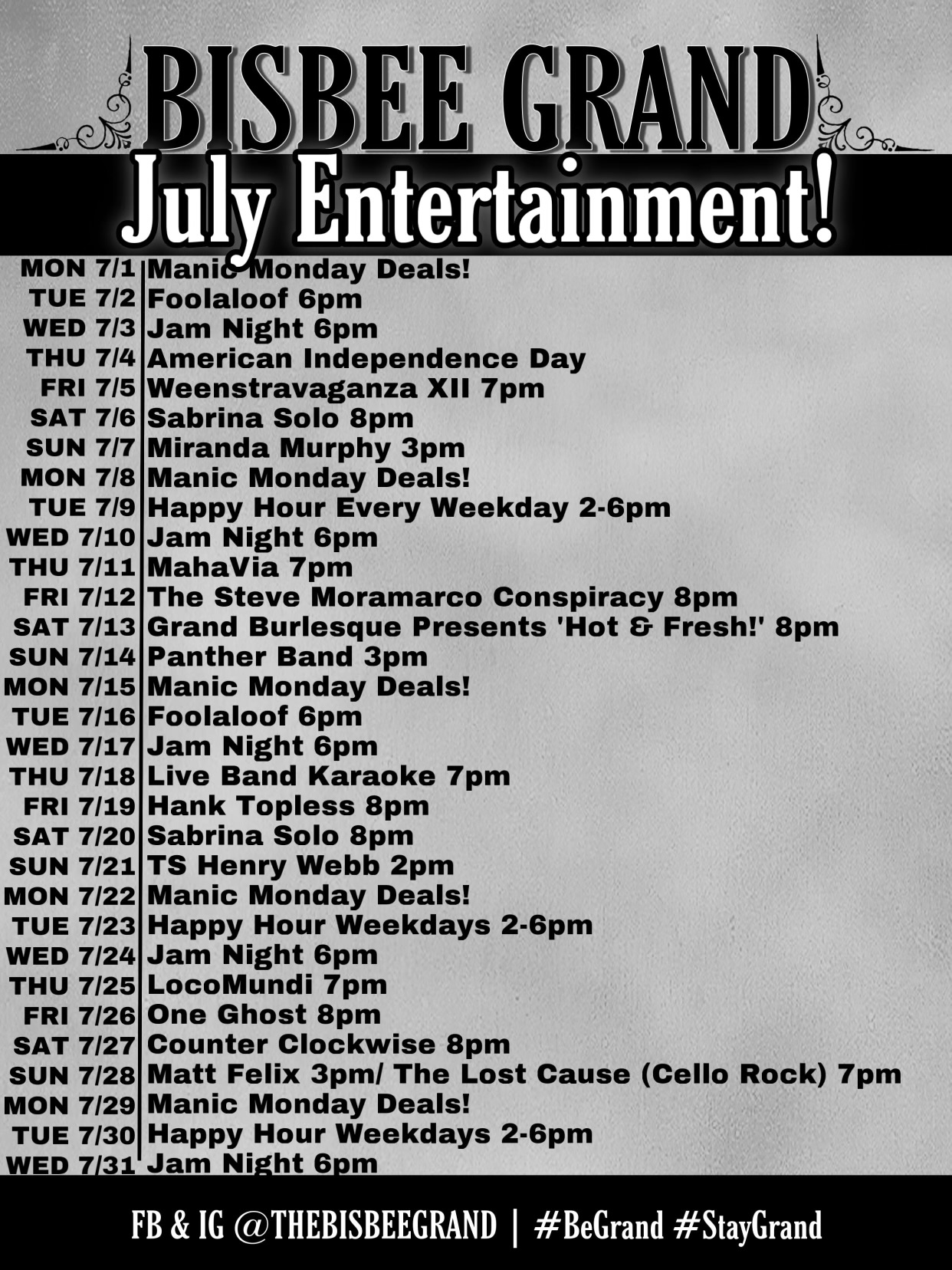 Monthly Bisbee Event Calendars - This Week in Bisbee (T.W.I.B.)