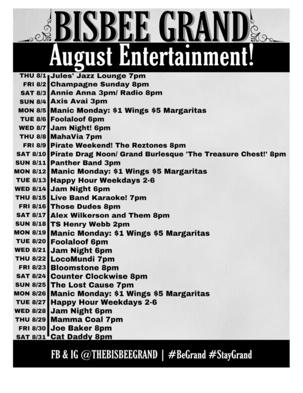 Monthly Bisbee Event Calendars - This Week in Bisbee (T.W.I.B.)