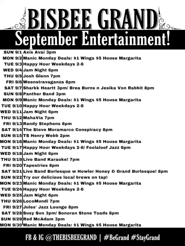 Monthly Bisbee Event Calendars - This Week in Bisbee (T.W.I.B.)