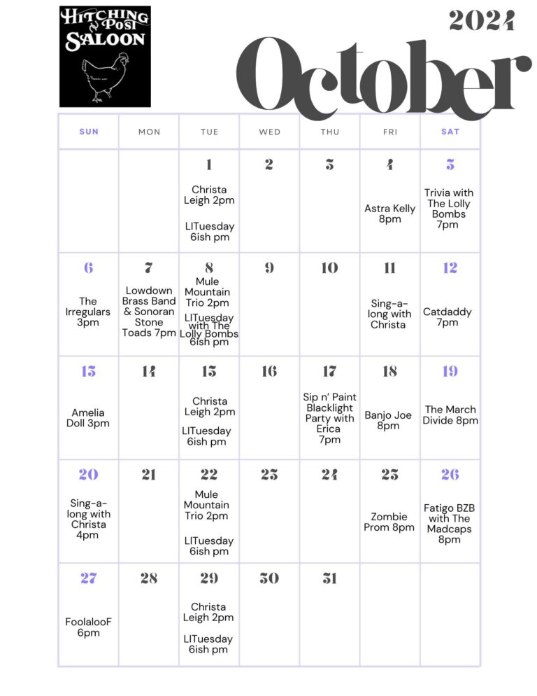 Monthly Bisbee Event Calendars - This Week in Bisbee (T.W.I.B.)
