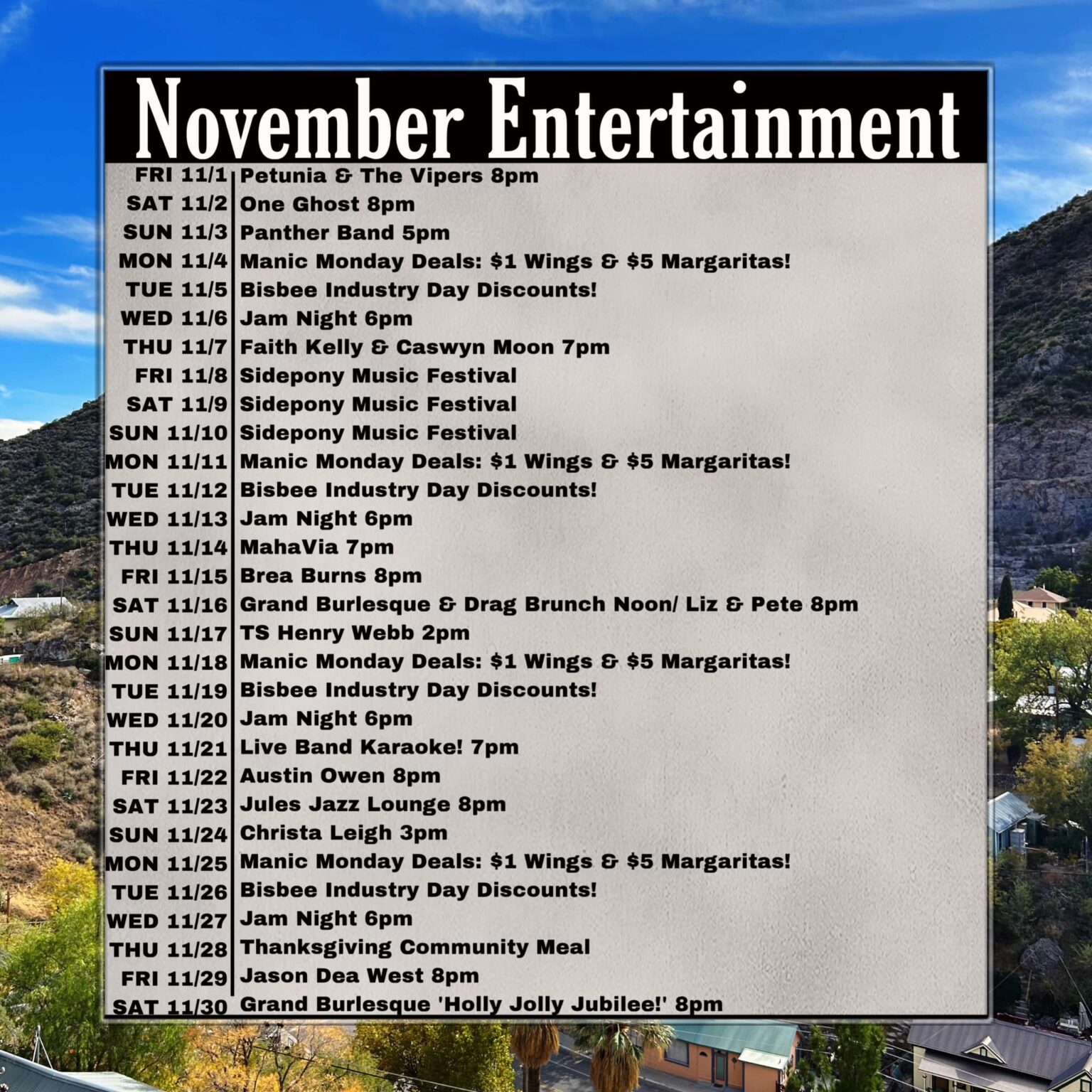 Monthly Bisbee Event Calendars - This Week in Bisbee (T.W.I.B.)