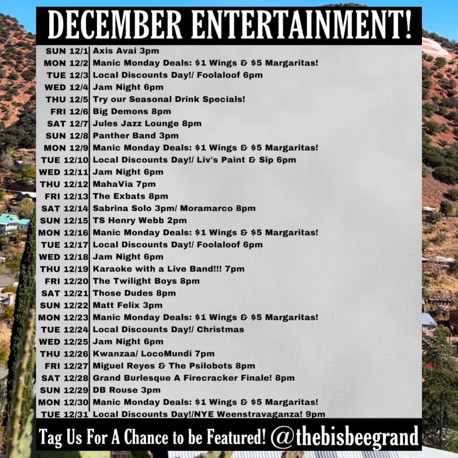 Monthly Bisbee Event Calendars - This Week in Bisbee (T.W.I.B.)