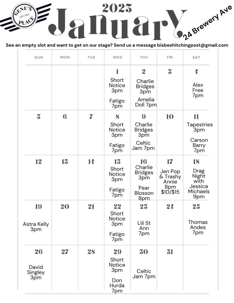 Monthly Bisbee Event Calendars - This Week in Bisbee (T.W.I.B.)