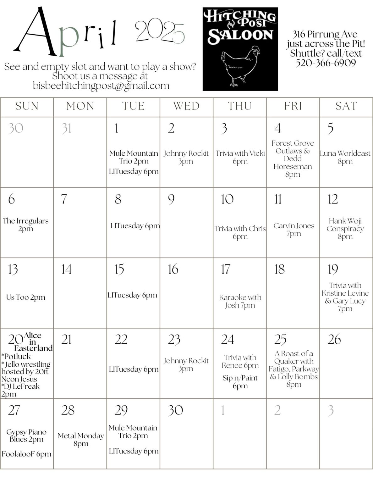Monthly Bisbee Event Calendars - This Week in Bisbee (T.W.I.B.)