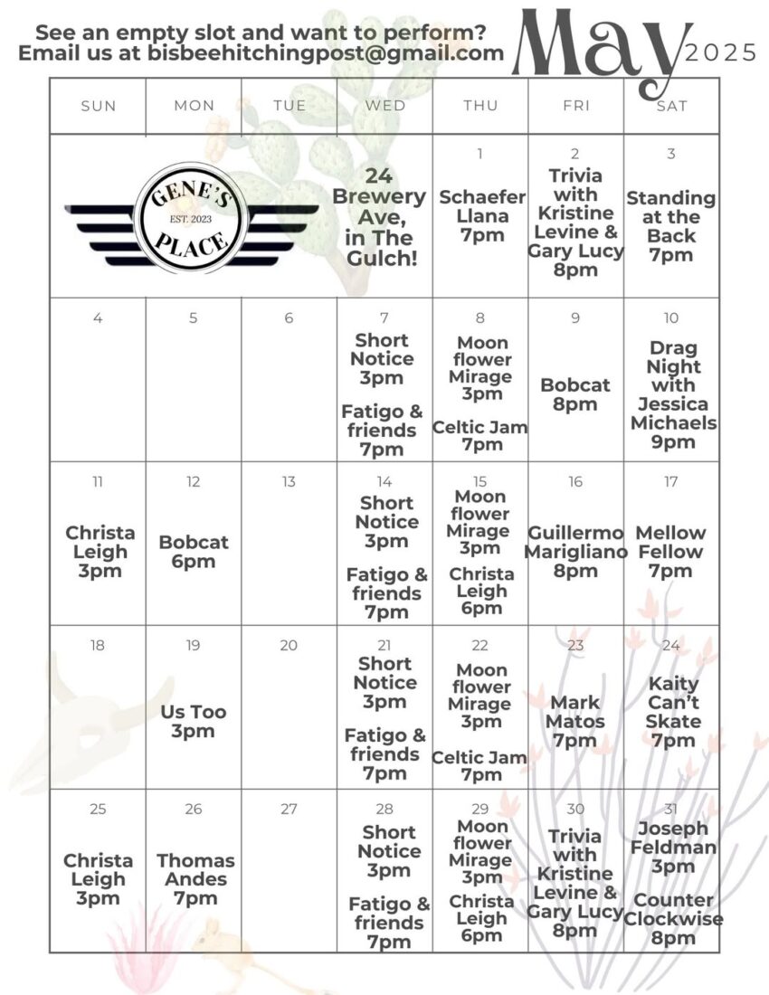 Monthly Bisbee Event Calendars - This Week in Bisbee (T.W.I.B.)