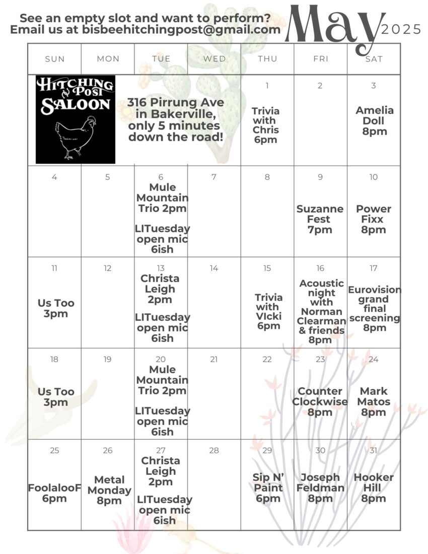 Monthly Bisbee Event Calendars - This Week in Bisbee (T.W.I.B.)