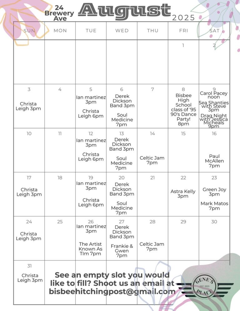 Monthly Bisbee Event Calendars - This Week in Bisbee (T.W.I.B.)