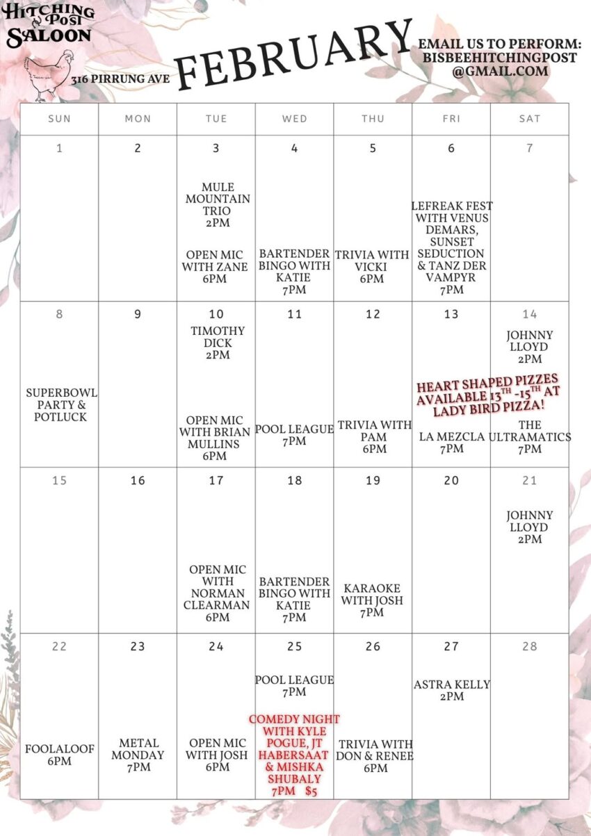 Monthly Bisbee Event Calendars - This Week in Bisbee (T.W.I.B.)